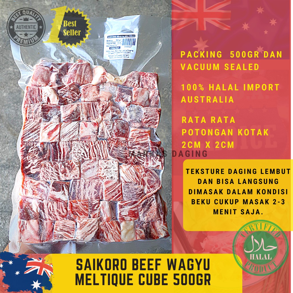 Jual SAIKORO BEEF WAGYU MELTIQUE CUBE / DAGING KOTAK / BBQ 500gram ...
