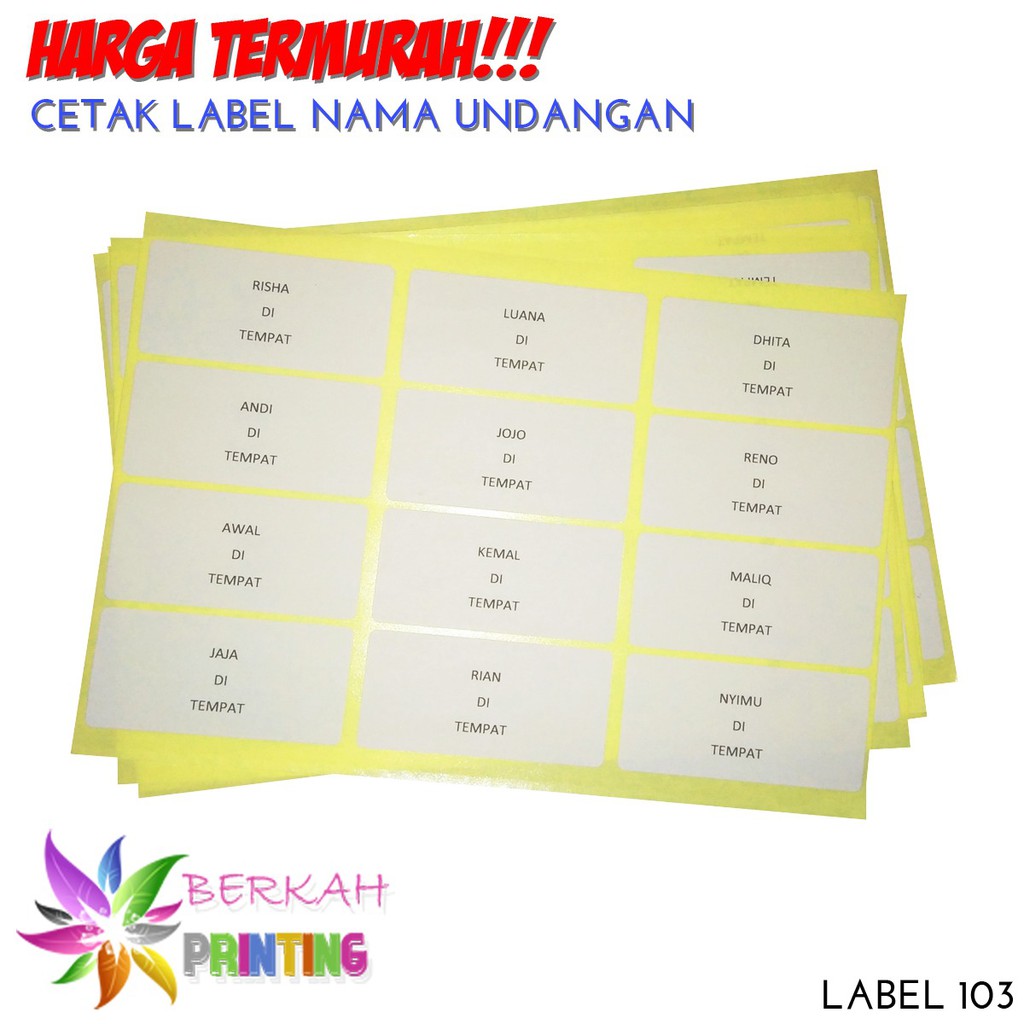 Jual CETAK LABEL NAMA UNDANGAN POLOS LABEL 103 | Shopee Indonesia