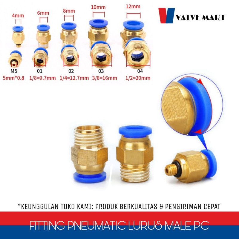 Jual MPC 08-01 FITTING PNEUMATIC LURUS MALE 8MM DRAT 1/8" PC 08-01 ...