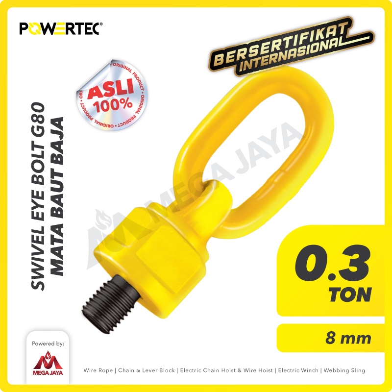 Jual POWERTEC Swivel Eye Bolt / Mata Baut M8 - 0.3 Ton | Shopee Indonesia