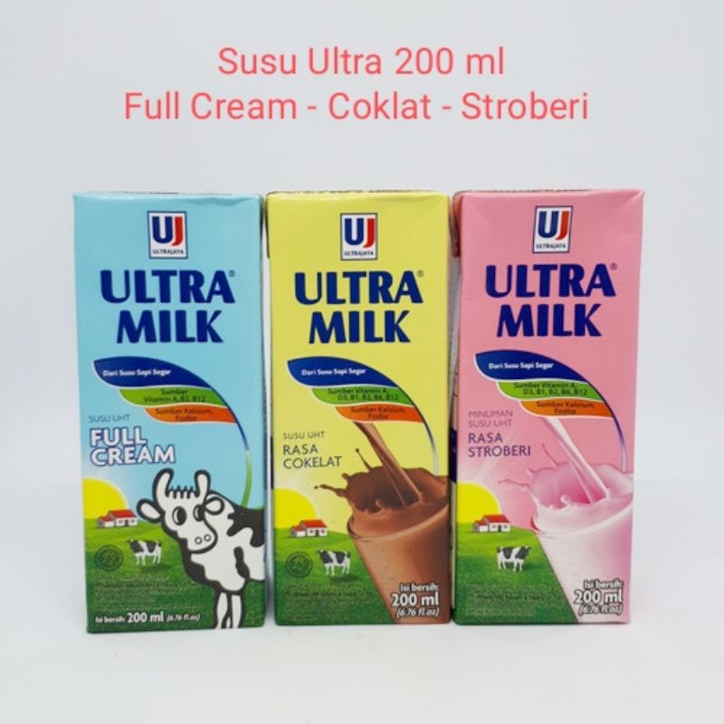 Jual SUSU ULTRA 200 ML SUSU KOTAK UHT RASA COKELAT - STROBERI - FULL CREAM | Shopee Indonesia