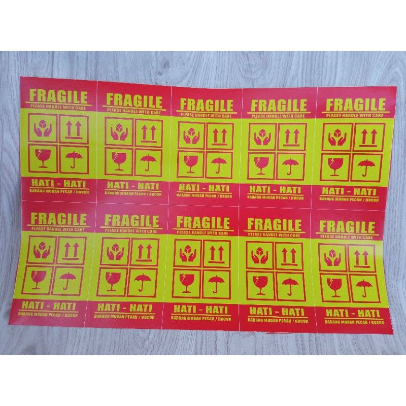 Jual Stiker Fragile 2 warna /merah-kuning/5-10pcs stiker | Shopee Indonesia