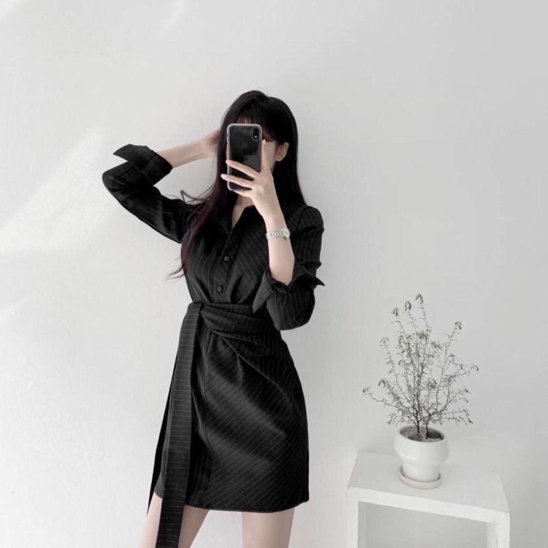 Jual Claire Dress Korean Stripe Collar Formal Work Office Kancing Busui ...