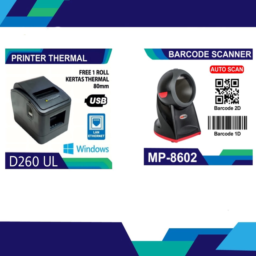 Jual PAKET KASIR BARCODE SCANNER QR CODE 2D DAN 1D PLUS PRINTER KASIR ...