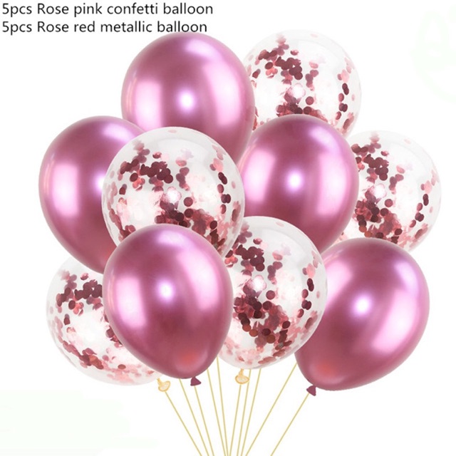 Jual Paket Balon chrome pink confetti rose gold 10pcs | Shopee Indonesia