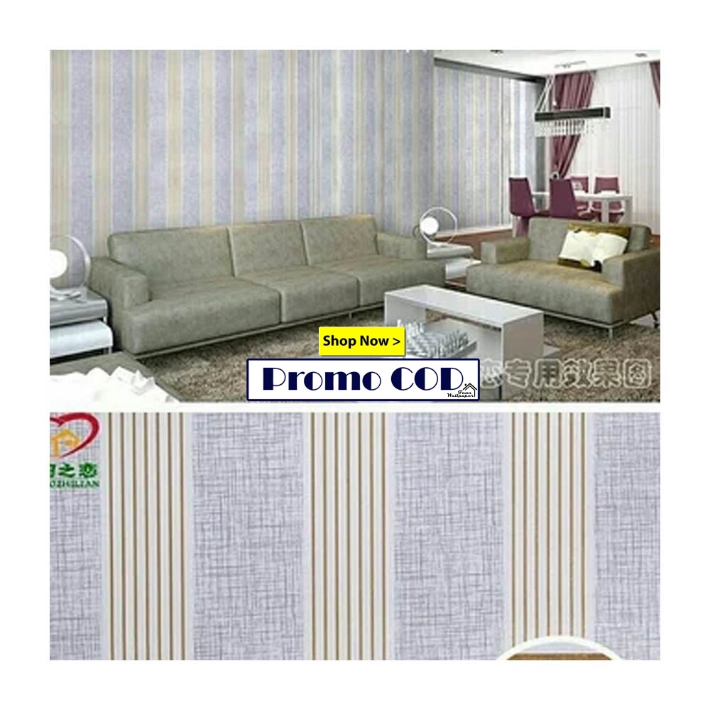 Jual Wallpaper / 5 Meter Wallpaper Dinding Kamar Tidur Motif Salur Abu / Anti Air 45 CM x 5 ...