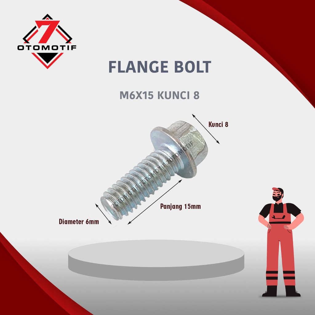 Jual Flange Bolt M6x15 Kunci 8 Drat 10 Baut Topi 6x15 6mm M6 Putih ...