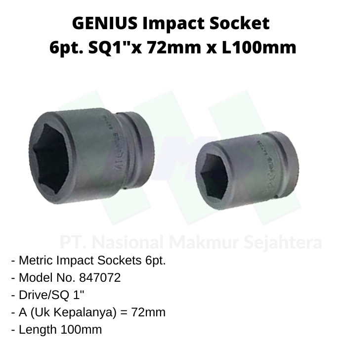 Jual Sockets 6pt. SQ1"x 72mm x L100mm Genius Tools (Impact Socket ...