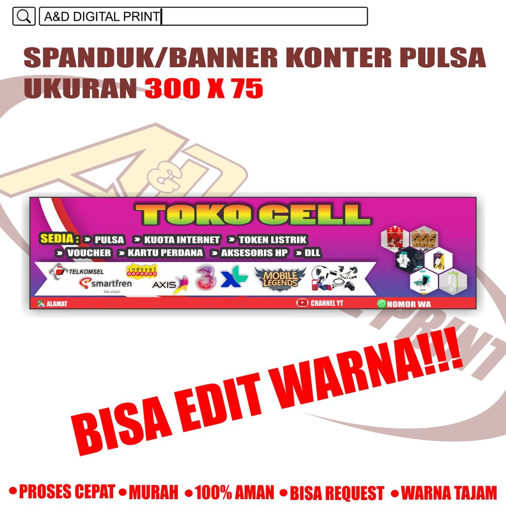 Jual BANNER SPANDUK KONTER PULSA UKURAN 300X75 (BISA EDIT SESUAI YG DI ...