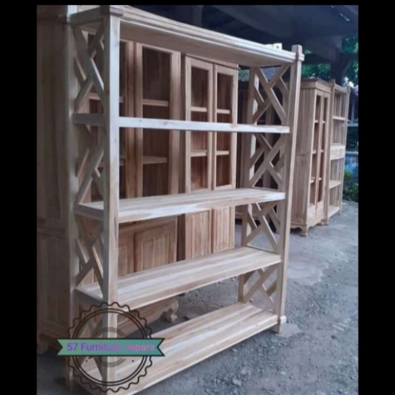Jual Rak lemari tempat buku/Berkas kerja kayu jati mentahan | Shopee ...