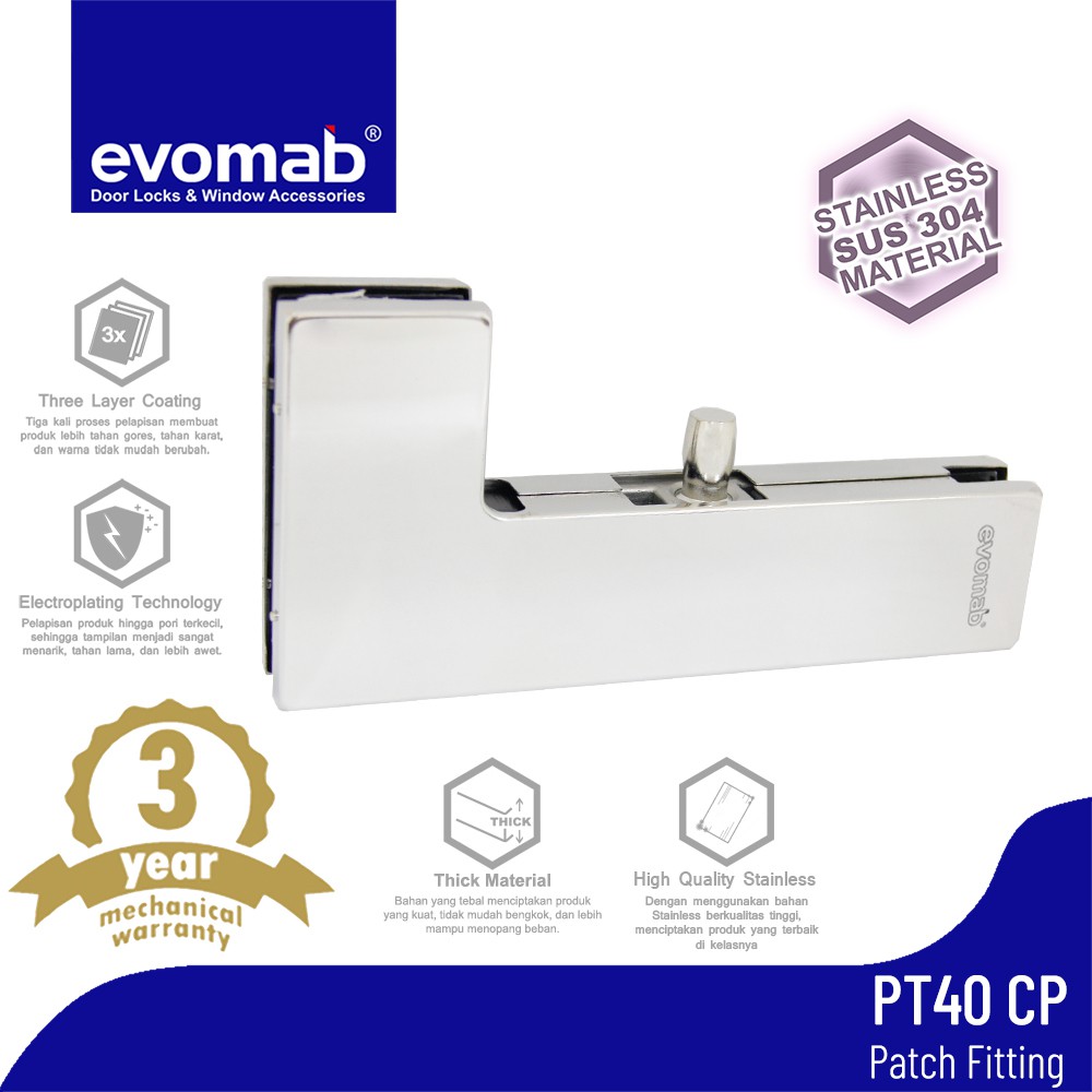 Jual evomab Universal Light Patch Fitting Pintu Kaca Frameless PT 40 ...