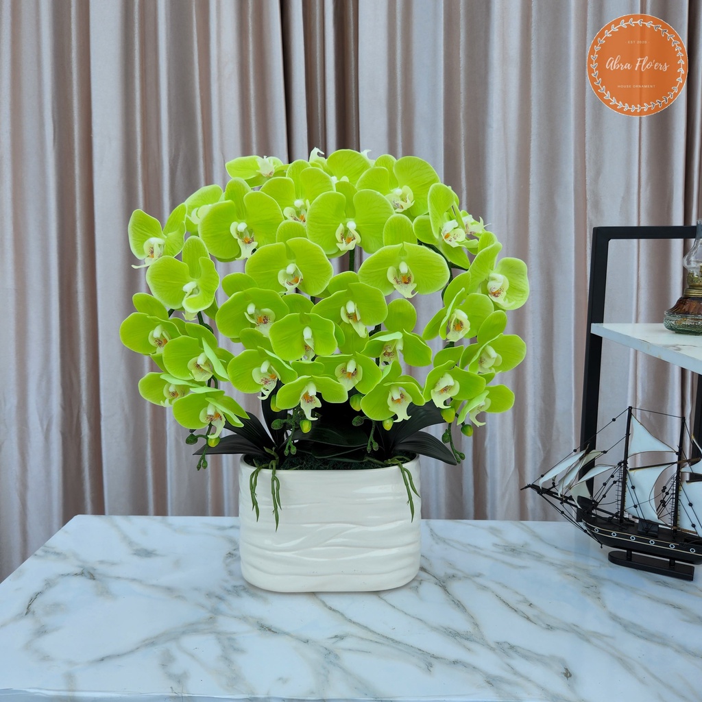 Jual Artificial Plant - Anggrek Lateks Premium 4 Tangkai Hijau Pot ...