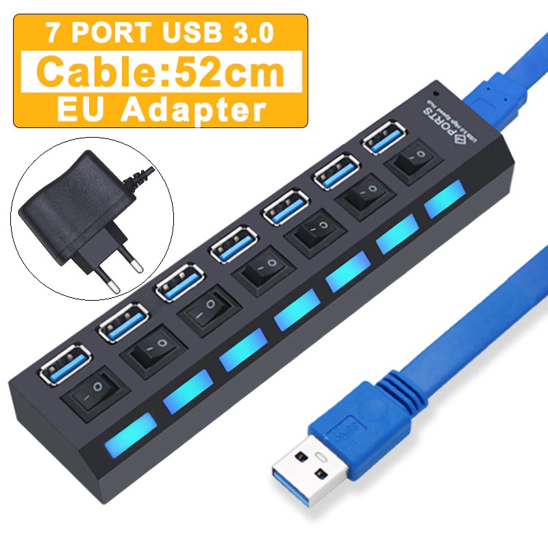 Jual USB Hub 3.0 4-7 PORT + POWER SUPPLY ADAPTOR + TOMBOL ON-OFF RXD ...