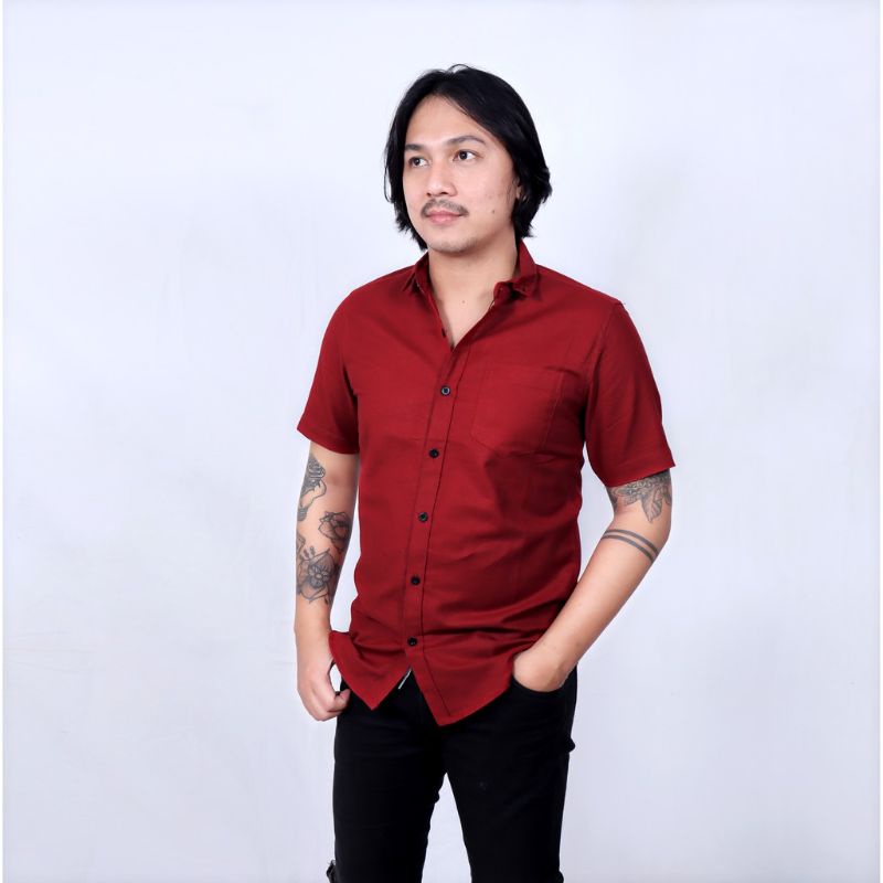Jual Kemeja Pria polos Maroon Marun Merah Hati hem cowok merah maroon marun merah hati kemeja ...