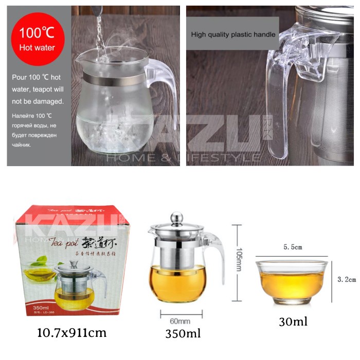 Jual misi- TEAPOT GLASS 350ML C16 SARINGAN TEH STAINLESS TEKO GELAS TEA ...