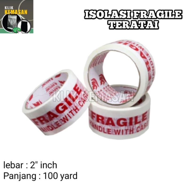 Jual ISOLASI LAKBAN FRAGILE PUTIH TERATAI 2 INCH 100 YARD HANDLE WITH ...