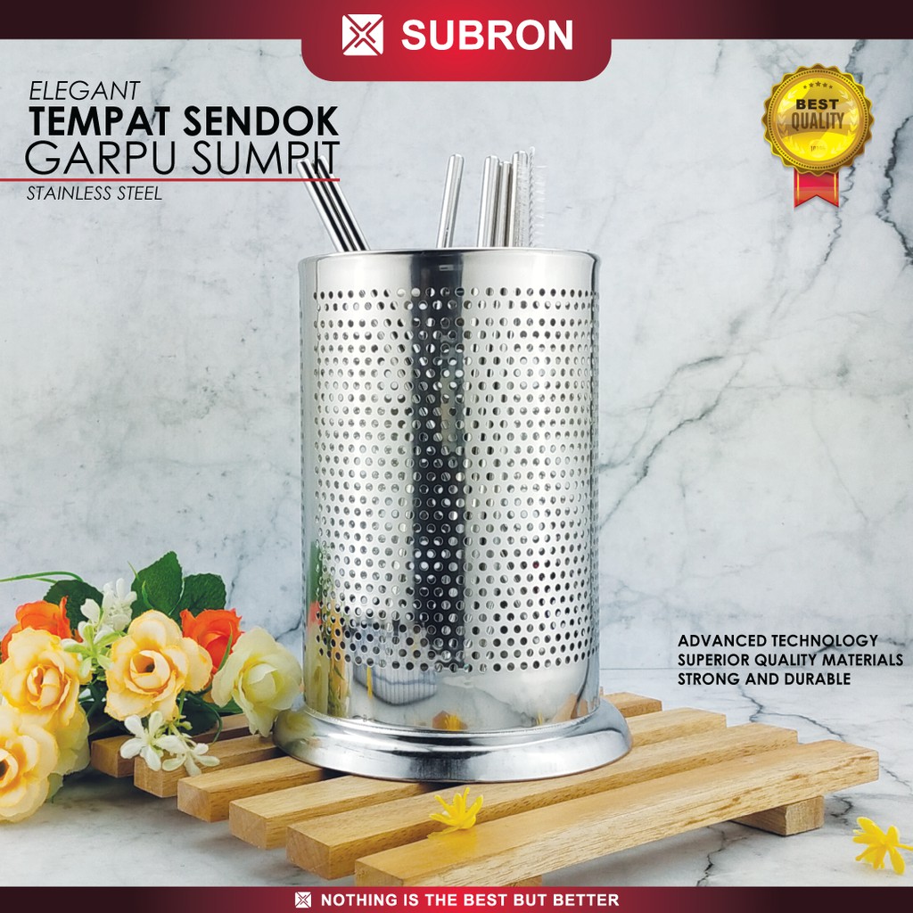 Jual SUBRON Tempat Wadah Sendok Garpu Sumpit Sedotan Elegant Stainless ...