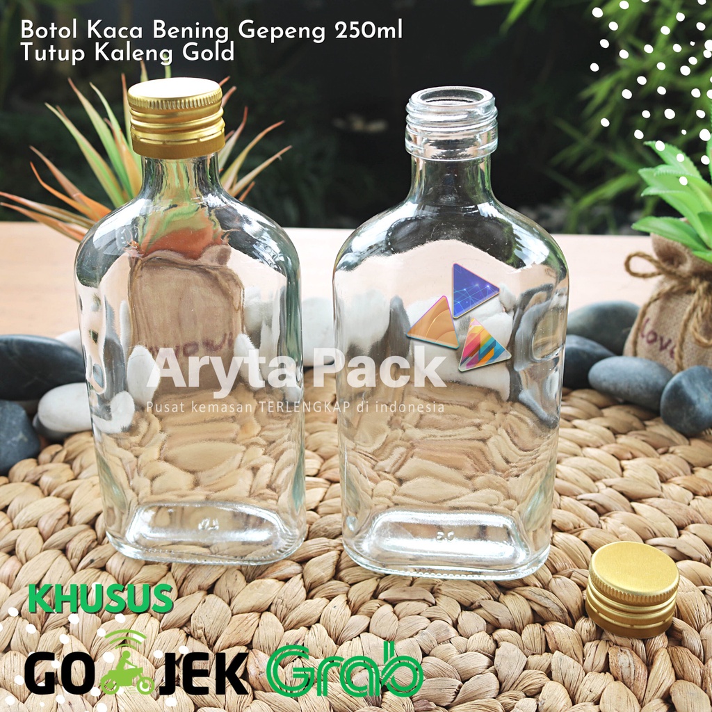 Jual Botol kaca bening 250ml gepeng minuman jus susu kopi tutup kaleng ...