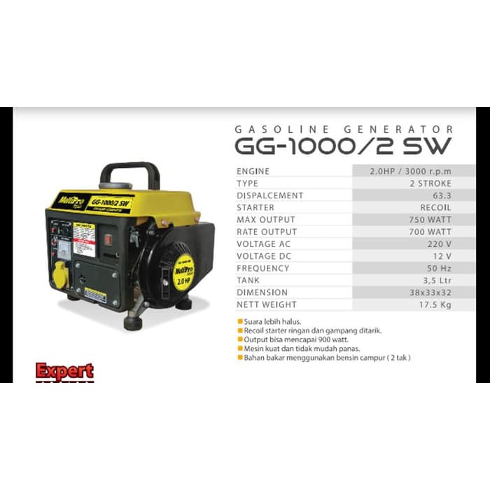 Jual Genset Generator 750 Watt 2 TAK GG-1000 2SW MULTIPRO | Shopee Indonesia