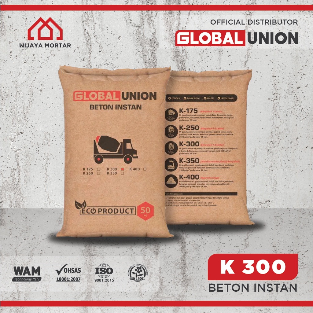 Jual Semen Mortar Beton Instan Global Union K300 50 kg | Shopee Indonesia