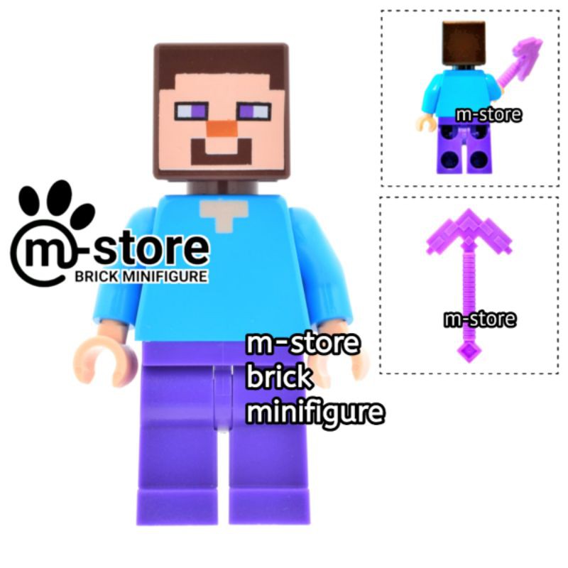 Jual brick steve mini craft mini toy figure with lavender pickaxe ...