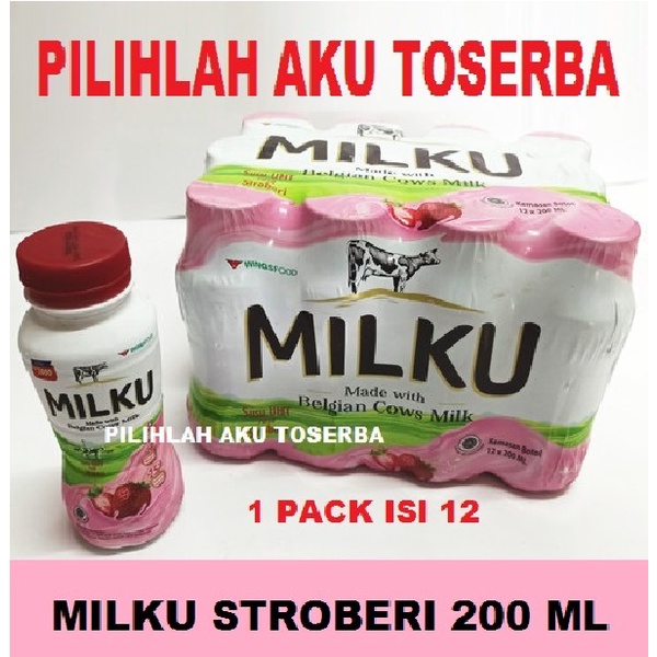 Jual MILKU Susu UHT Rasa STROBERI 200 ml - (1 pack isi 12 botol ...