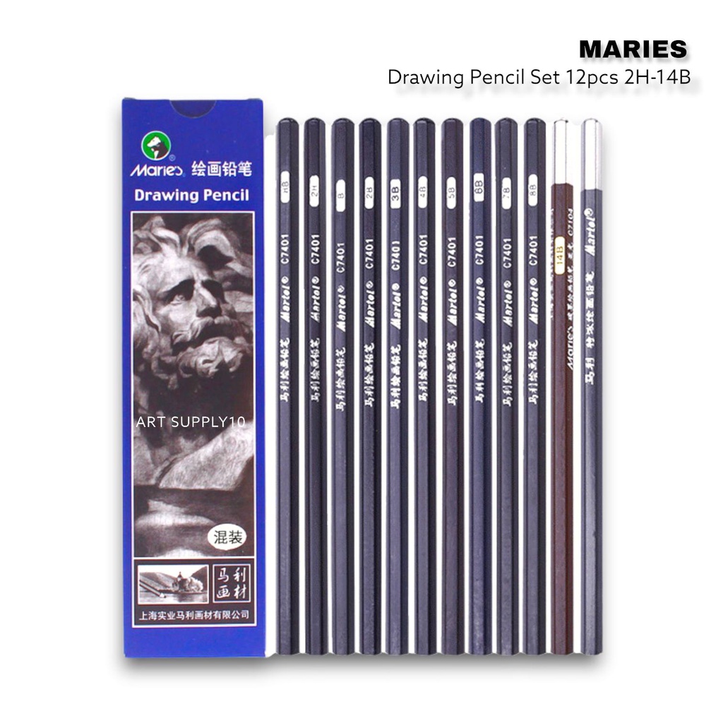 Jual Maries Drawing Pencil Set 12pcs 2H-14B - 1 Set Pensil Gambar | Shopee Indonesia