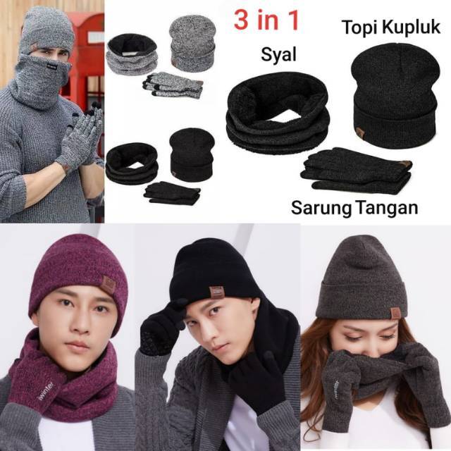Jual Topi Kupluk , Syal , Sarung Tangan Rajut Musim Dingin Winter 1 set ...