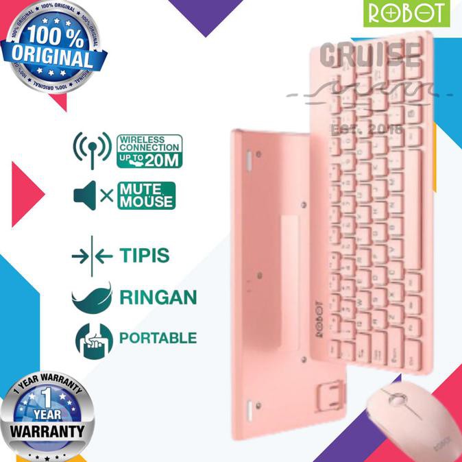 Jual Mouse dan Keyboard Combo Wireless ROBOT KM3000 Pink | Shopee Indonesia