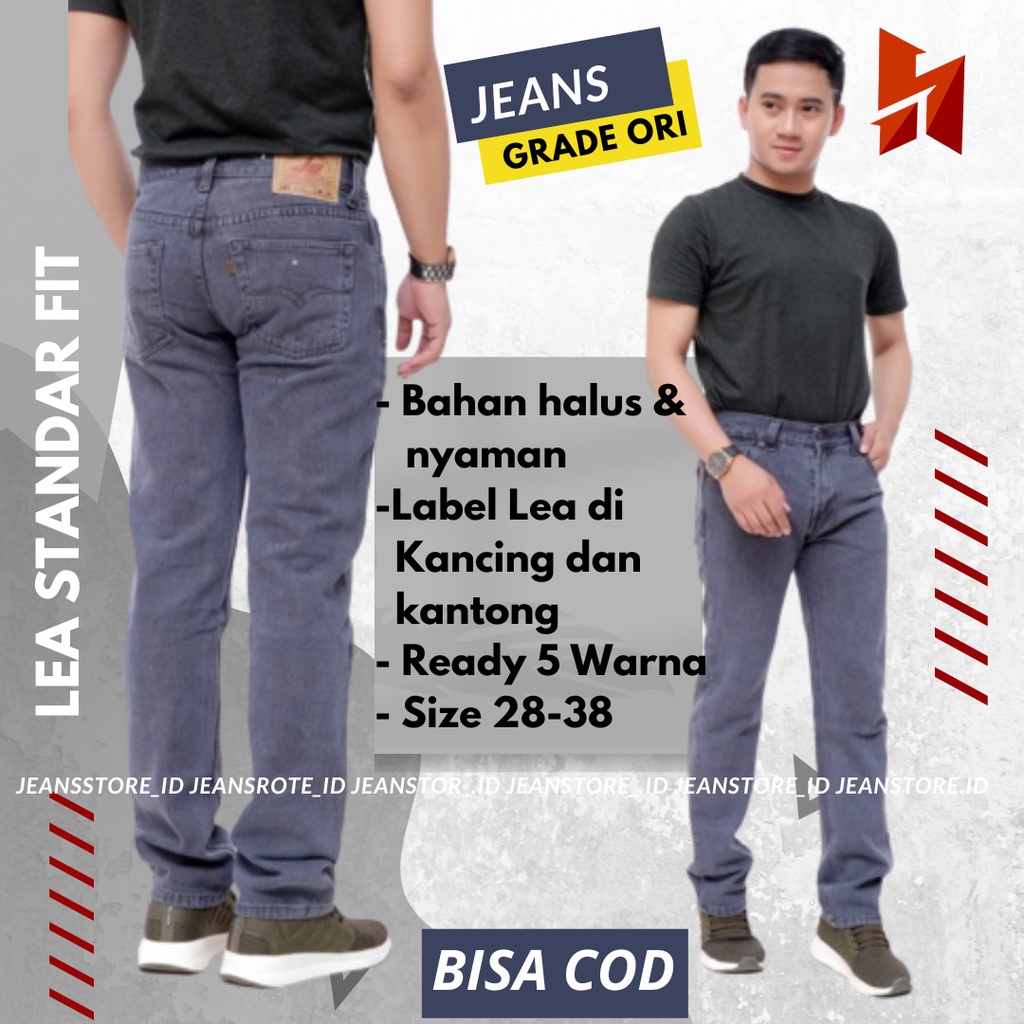 Jual Celana Jeans Hitam Pria Panjang Jeans Pria Standar Lea Cowok Reguler Standar Fit Jins Lea ...