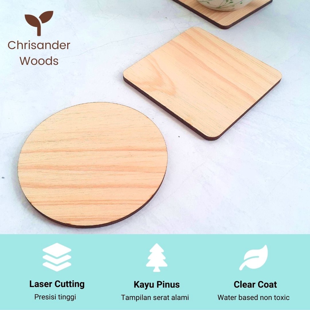 Jual Tatakan Gelas Kayu / Coaster Kayu / Alas Gelas Kayu - Persegi ...
