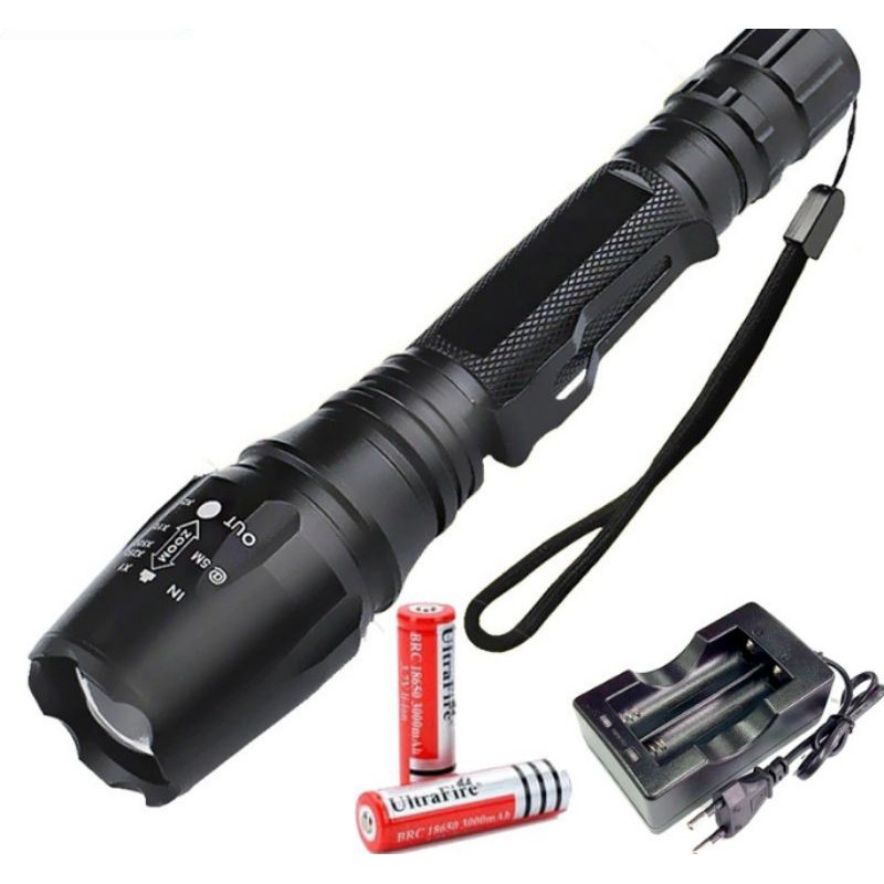 Jual senter swat police t6 2 baterai/ senter polisi / super terang ...