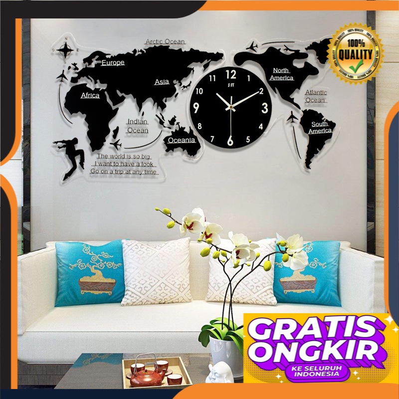 Jual Peta Dunia Jam Atmosfer Ruang Tamu Jam Dinding Sederhana Akrilik ...