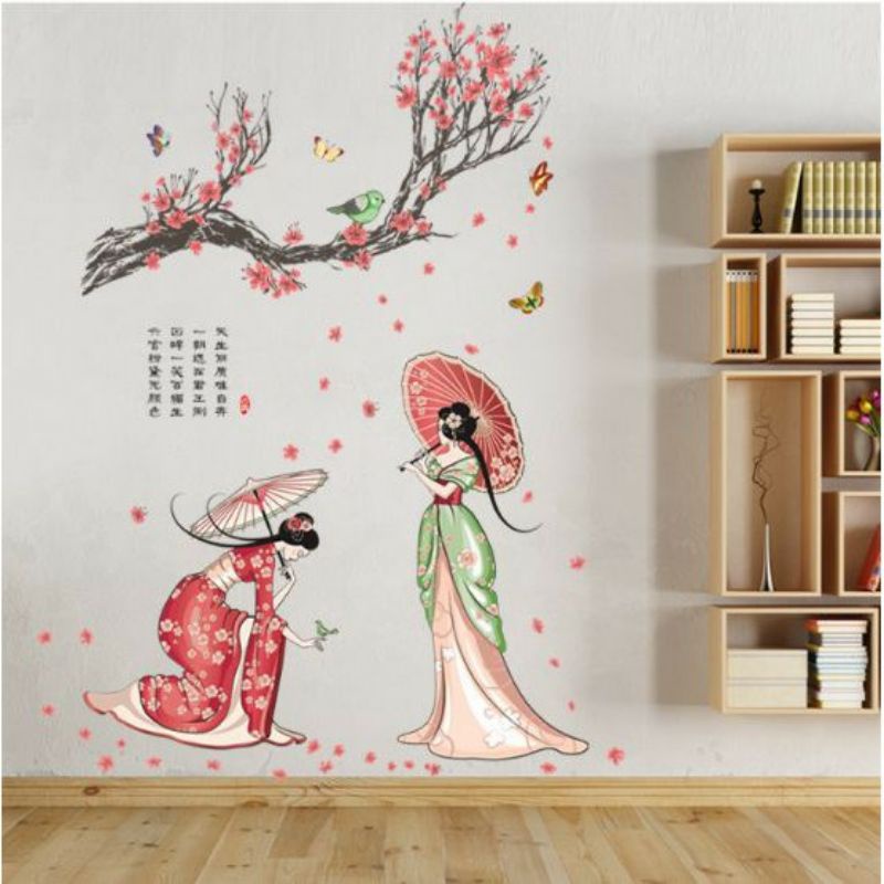 Jual stiker dinding karakter sakura bloom and 2 beautiful Chinese girls ...