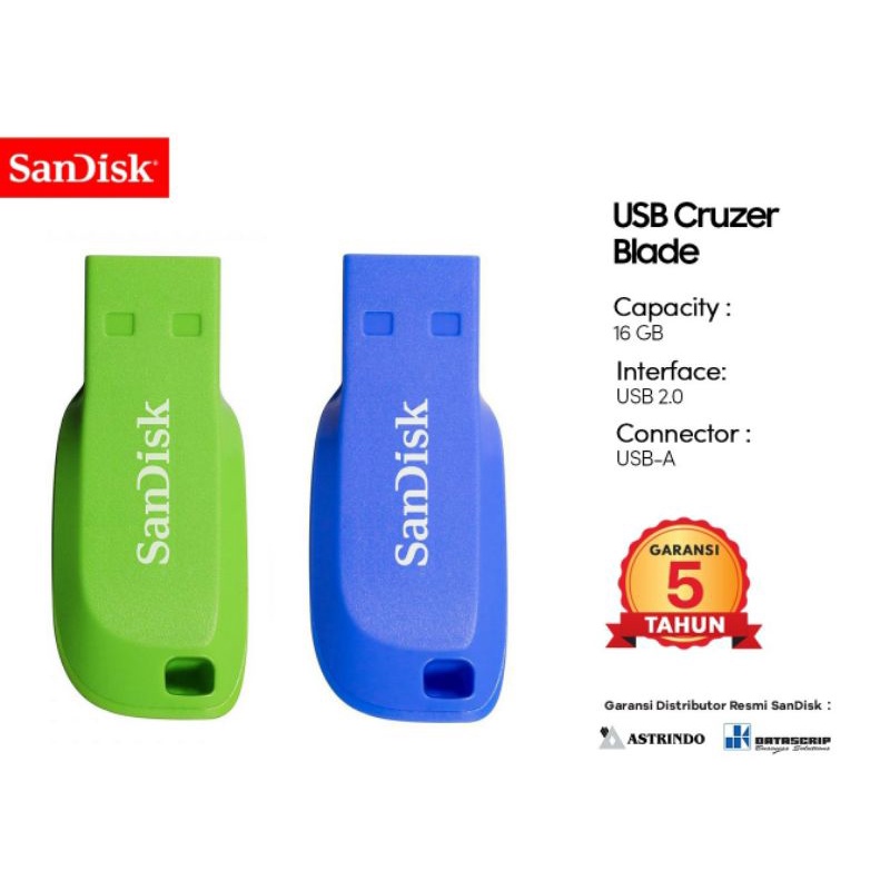 Jual Flashdisk SanDisk Cruzer Blade CZ50 16GB - HIJAU / BIRU | Shopee ...