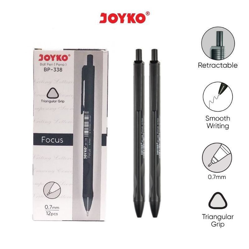 Jual Pulpen JOYKO FOCUS BP-338 HITAM 0.7mm ( isi 12 ) | Shopee Indonesia