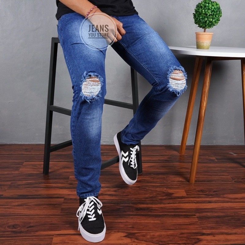 Jual Jeans Hitam Pria Sobek Lutut / jeans Ripped black /jeans ripped ...