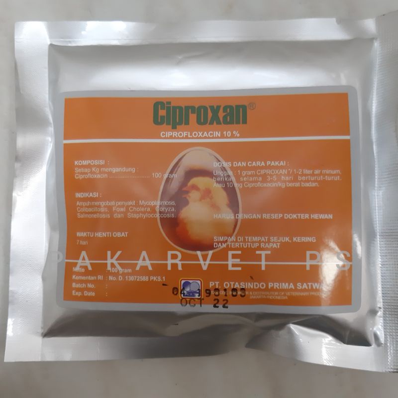 Jual CIPROXAN 100 gram mengatasi mikoplasmosis, coryza, kolera unggas ...