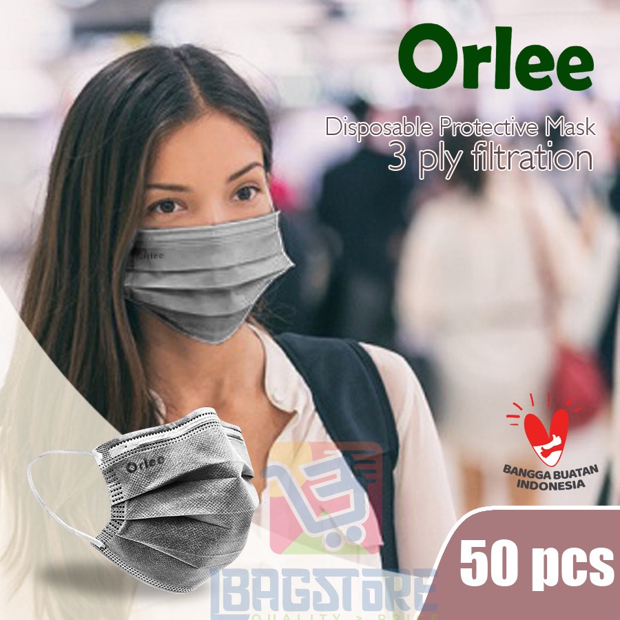Jual Masker 3 Ply 3 Ply Lapis Orlee Earloop Abu Abu Grey ISI 50pcs ...