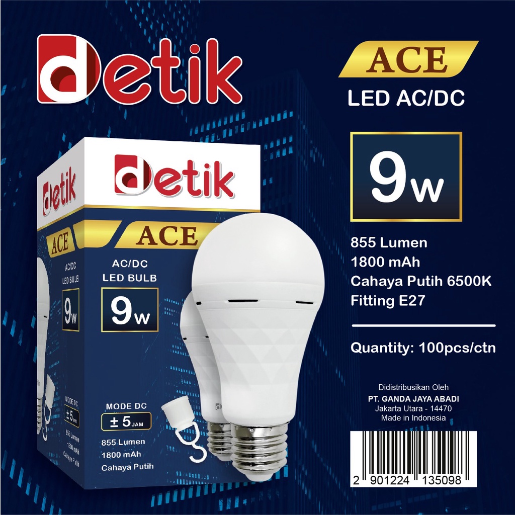 Jual DETIK Ace Lampu Emergency LED AC/DC 9 Watt - Cahaya Putih | Shopee ...