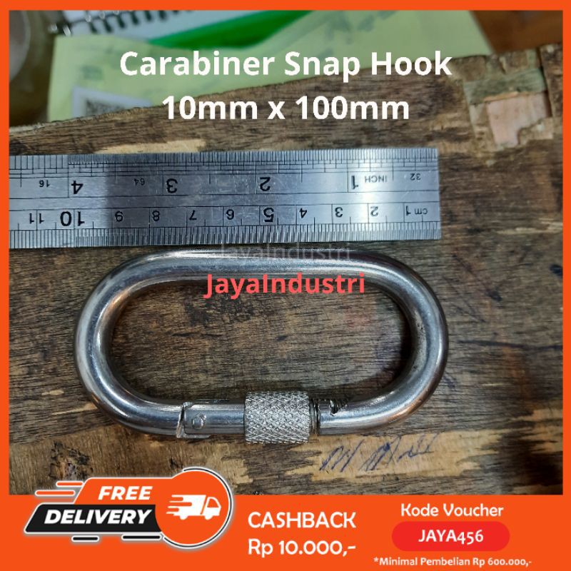 Jual Carabiner Snap Hook Stainless Steel 10mm x 100mm / Carabiner Lock ...