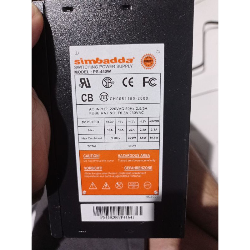 Jual psu pc, power supply komputer, 24 pin 450 watt simbadda | Shopee ...