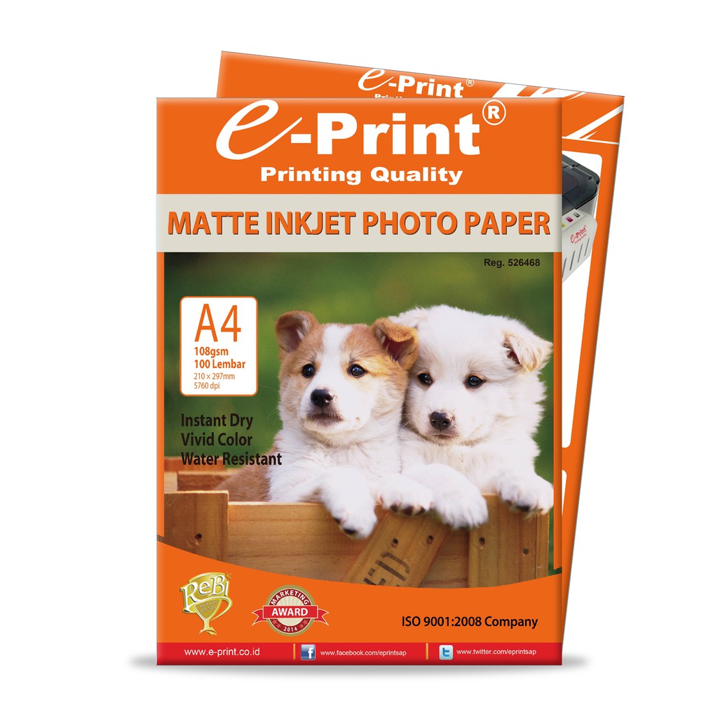 Jual Kertas Foto Inkjet Matte Photo Paper A4 108gsm 100lembar e-Print ...