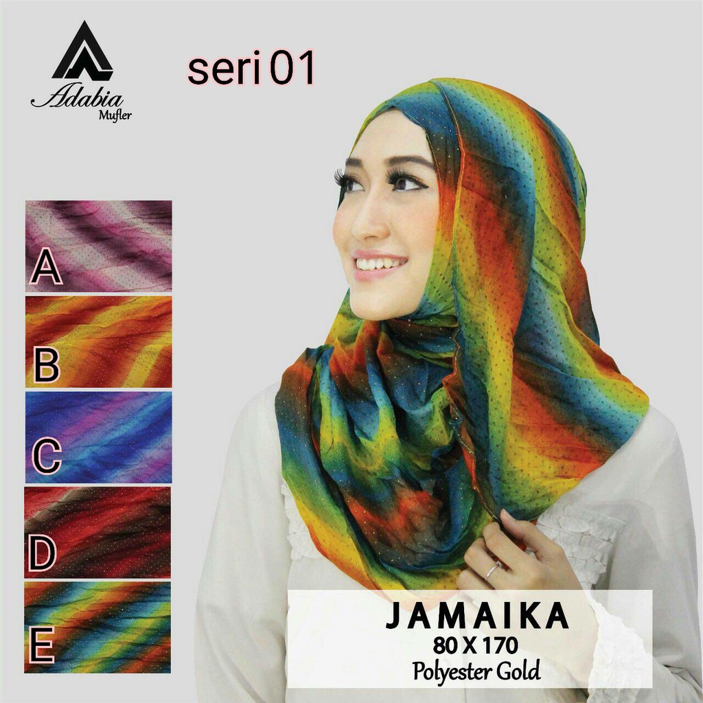 Jual Pashmina Jamaika Motif bahan Polyster Gold (kusut) seri : 01 ...