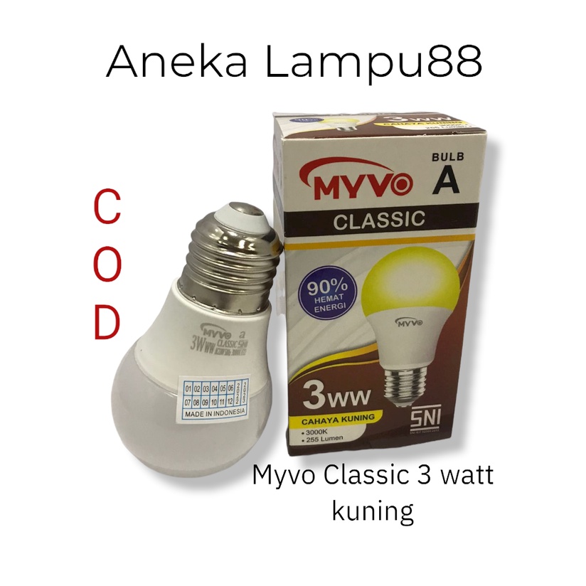 Jual LAMPU LED 3 WATT PUTIH / KUNING SNI - BOHLAM LED MYVO CLASSIC 3WATT SNI | Shopee Indonesia