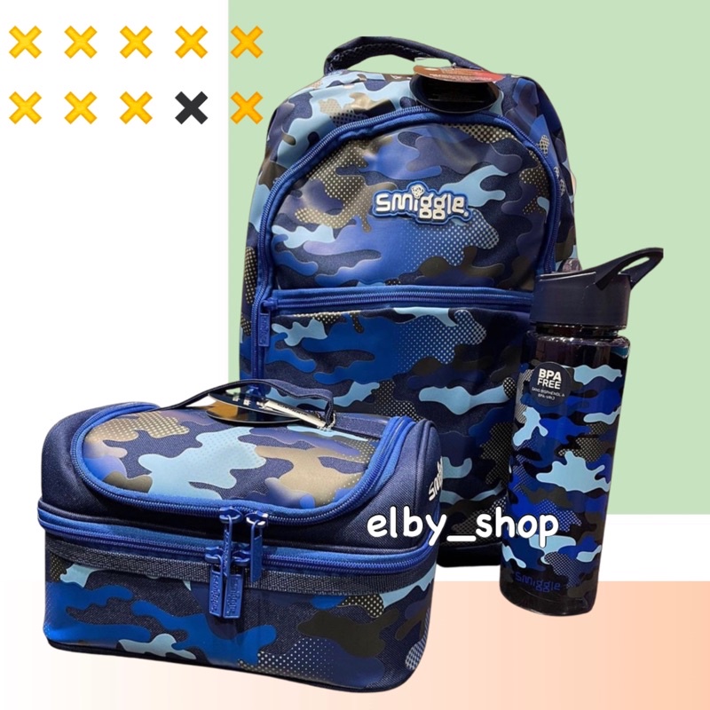 Jual Ready Smiggle Original set Classic blue army backpack lunchbox ...