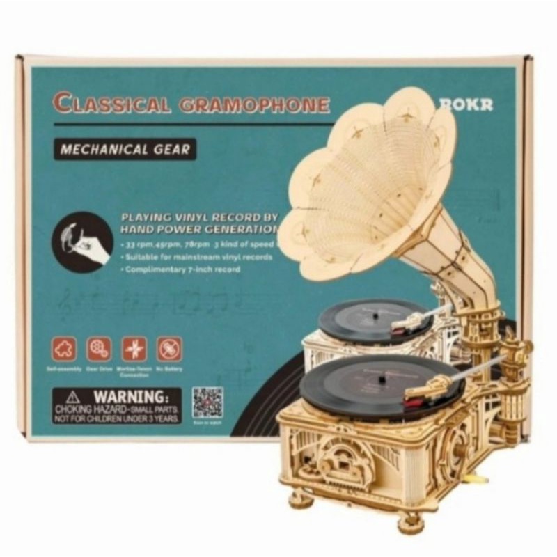 Jual Original Robotime Rork DIY Classic Gramophone LKB01 Hand Rotating ...