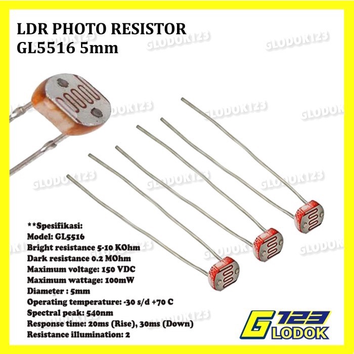 Jual LDR GL5516 5mm Photoresistor Light Dependent Resistor Sensor ...
