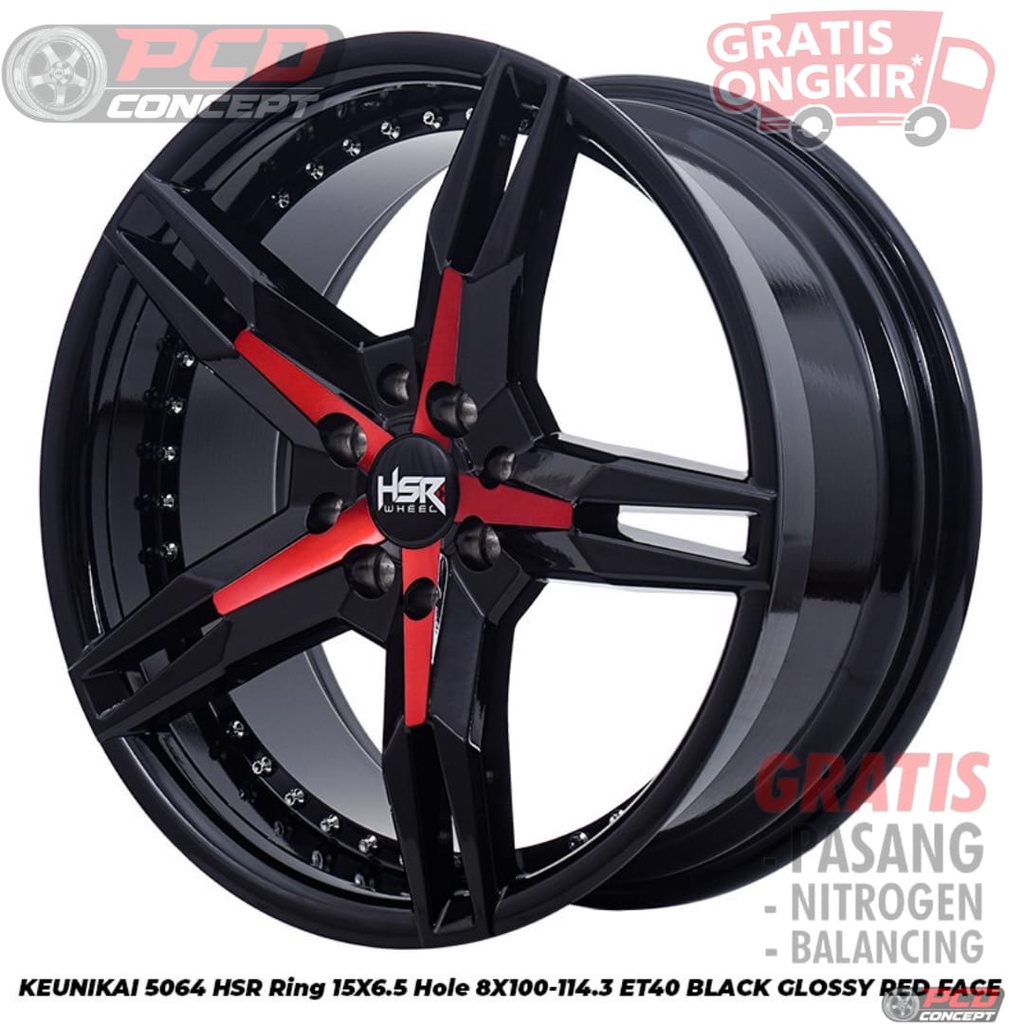 Jual VELG MOBIL TERBARU R15 HSR KEUNIKAI R15X6,5 H4X100/114,3 ET40 HITAM MERAH | Shopee Indonesia