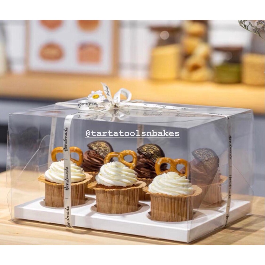 Jual Kotak Mika Kue Cupcake Segi Bening Transparan 26x18x14CM (for 6 ...